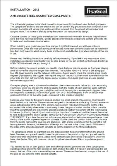 Goalpost Installation Help - socketed steel full size goals made in ...